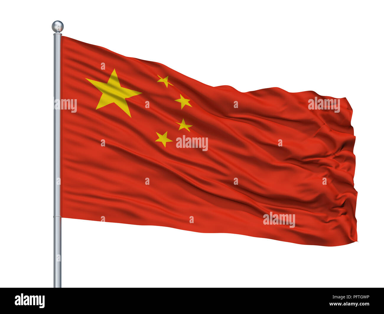 Republic Of China City Flag On Flagpole, China, Isolated On White ...
