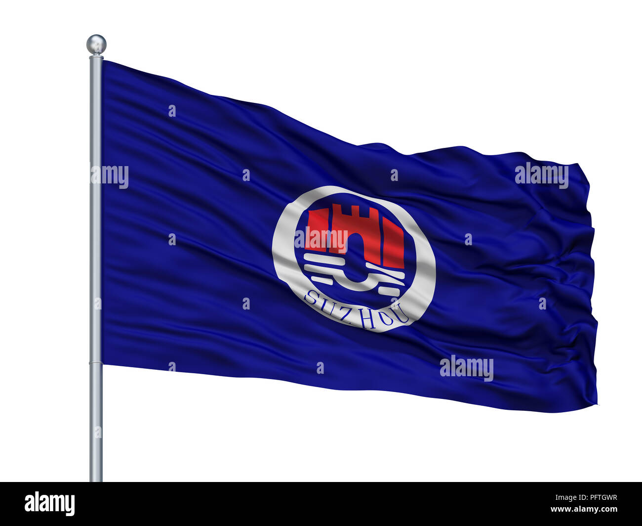 Suzhou City Flag On Flagpole, China, Isolated On White Background Stock ...