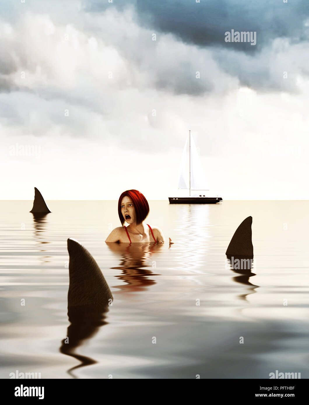 Shark attack,3d Mixed media for book illustration or book cover Stock ...