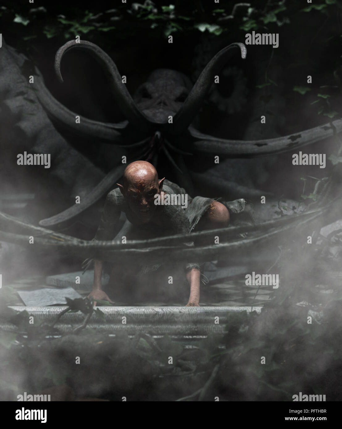 Devil and Monster in haunted house,3d illustration Stock Photo - Alamy