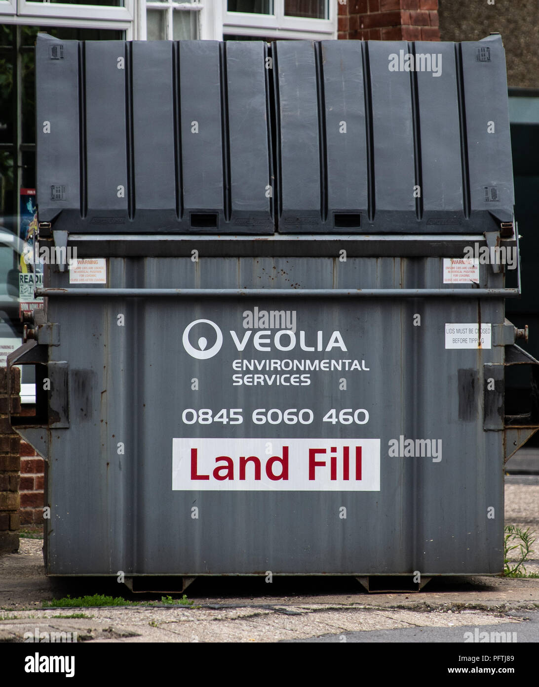 Reading, United Kingdom - August 19 2018:A rubbish Skip from Veolia ...