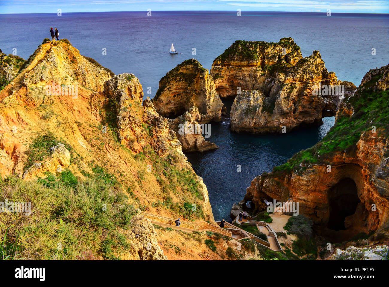 Coastal view of caves and cove near Lagos, Algarve, portugal Stock ...