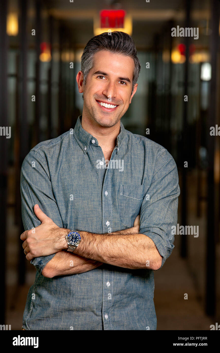 Caucasian New York City Man Works In His Office While Looking Very ...