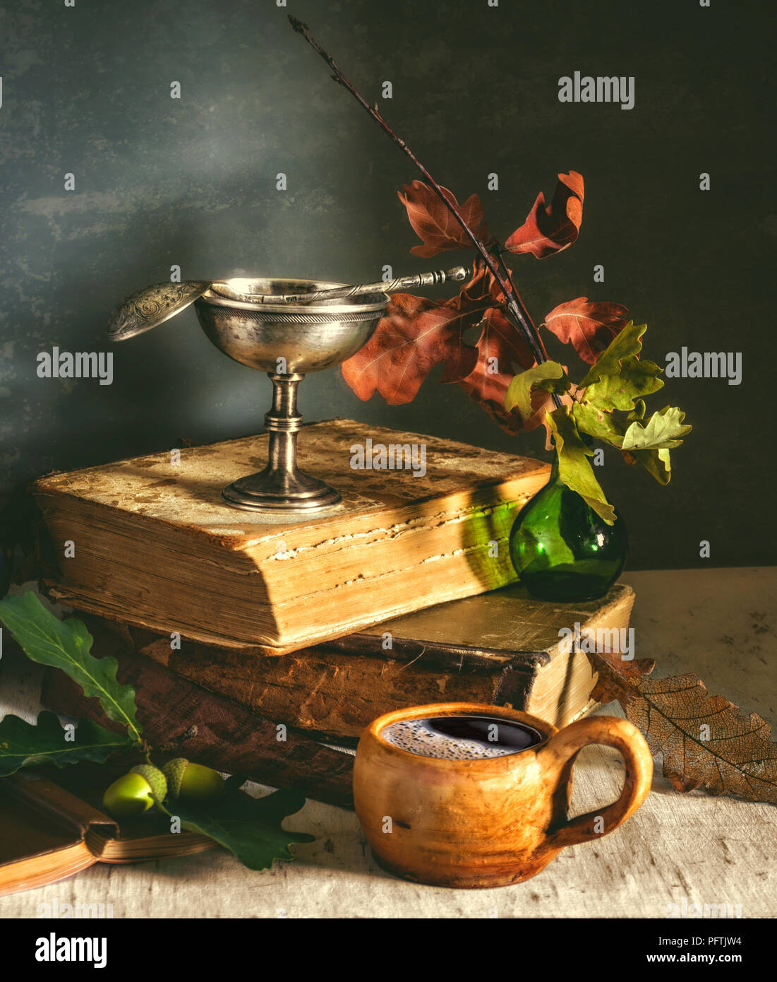 still life with books and a cup of coffee. vintage Stock Photo - Alamy