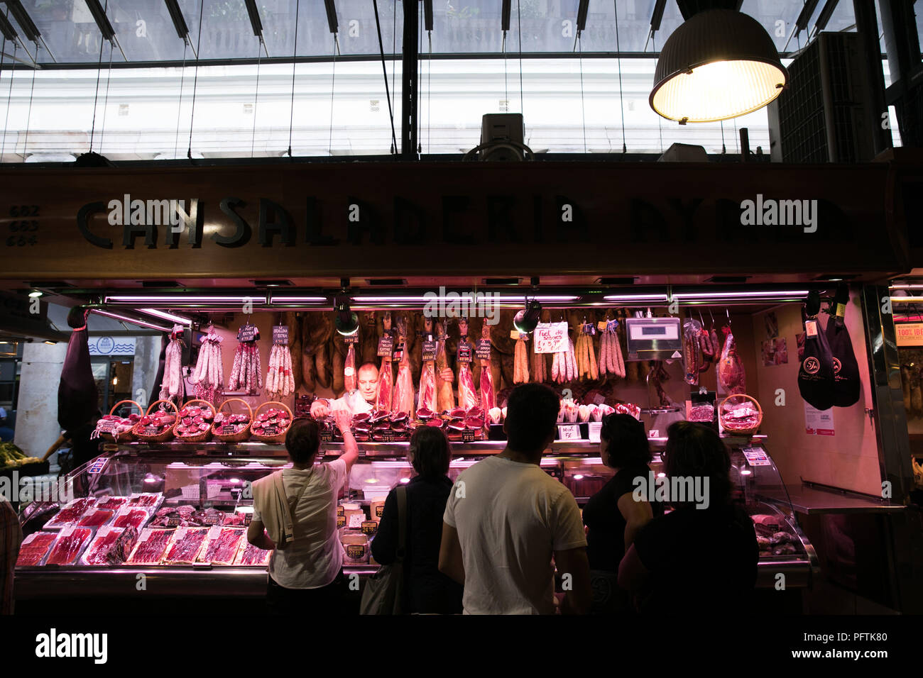 Beef store at Boqueria market Barcelona Stock Photo - Alamy