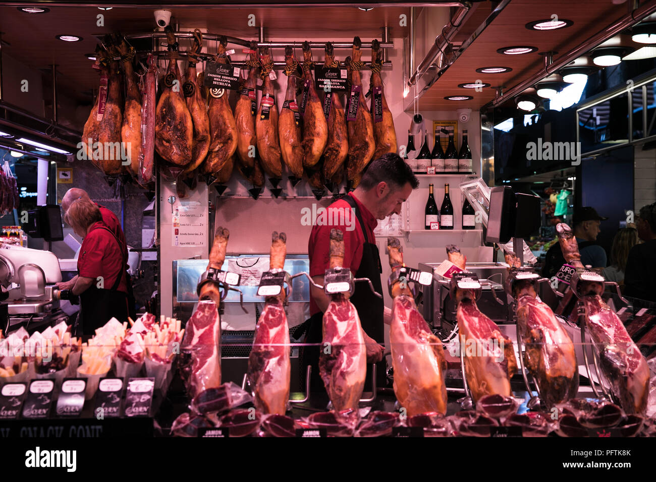 Jamon store at Boqueria market Barcelona Stock Photo - Alamy