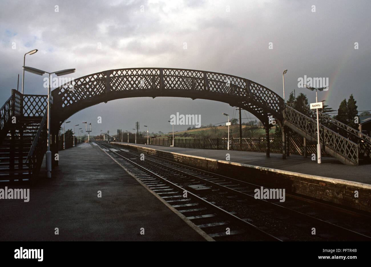 Passenger metal bridge over the British Rail Settle to Carlisle railway ...