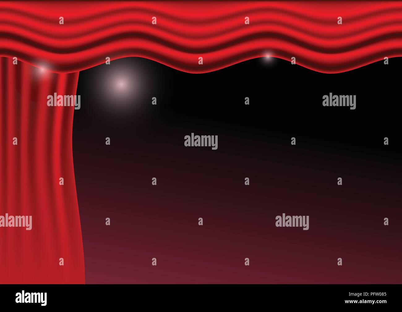 Red stage. Vector illustration. Red curtains. Scenes on dark background ...