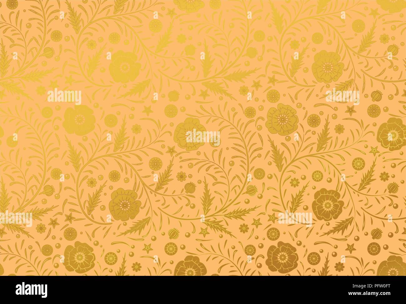 Vector Seamless floral pattern design hand drawn: Golden poppies with ...