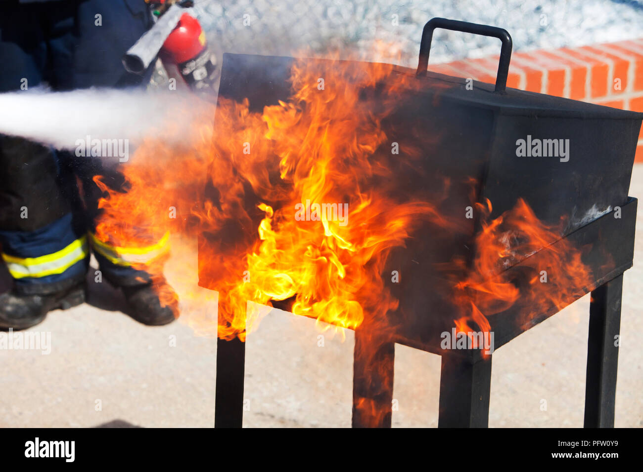 A fire fighting exercise as part of a BOSIET course for offshore ...