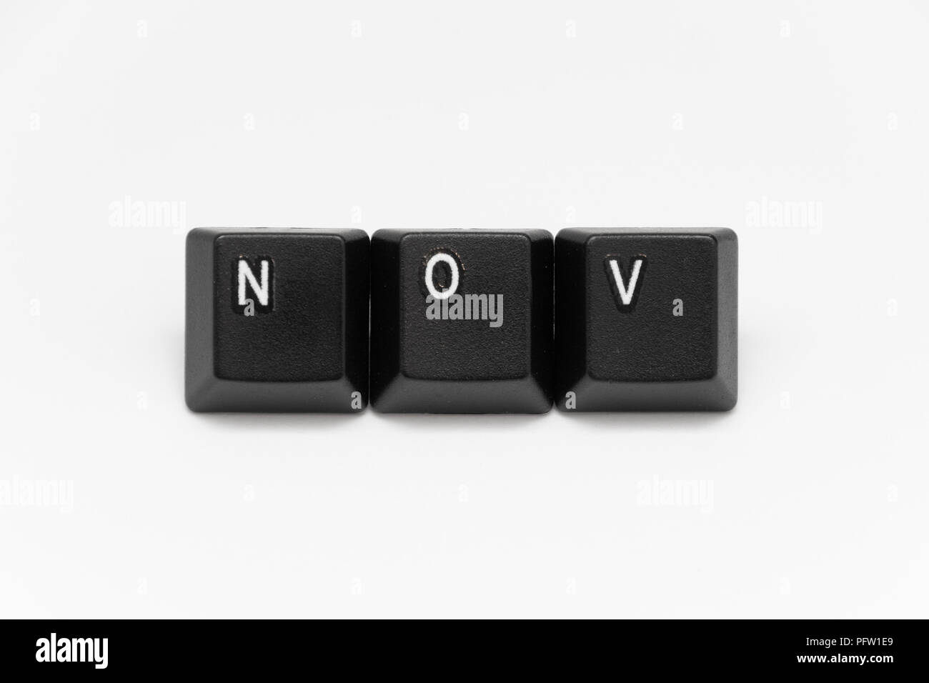 black keys of keyboard with different years words or names Stock Photo ...