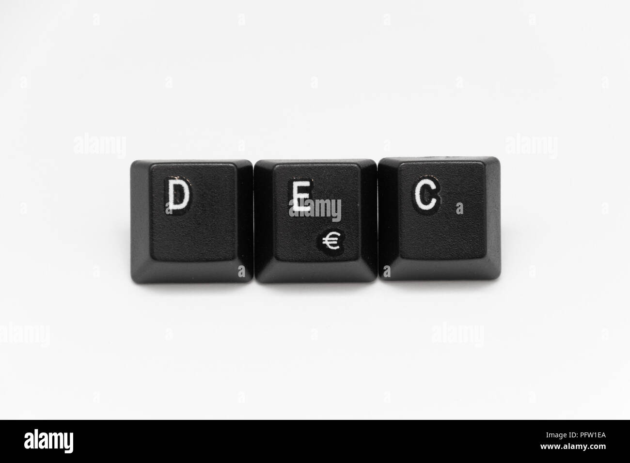 black keys of keyboard with different years words or names Stock Photo ...