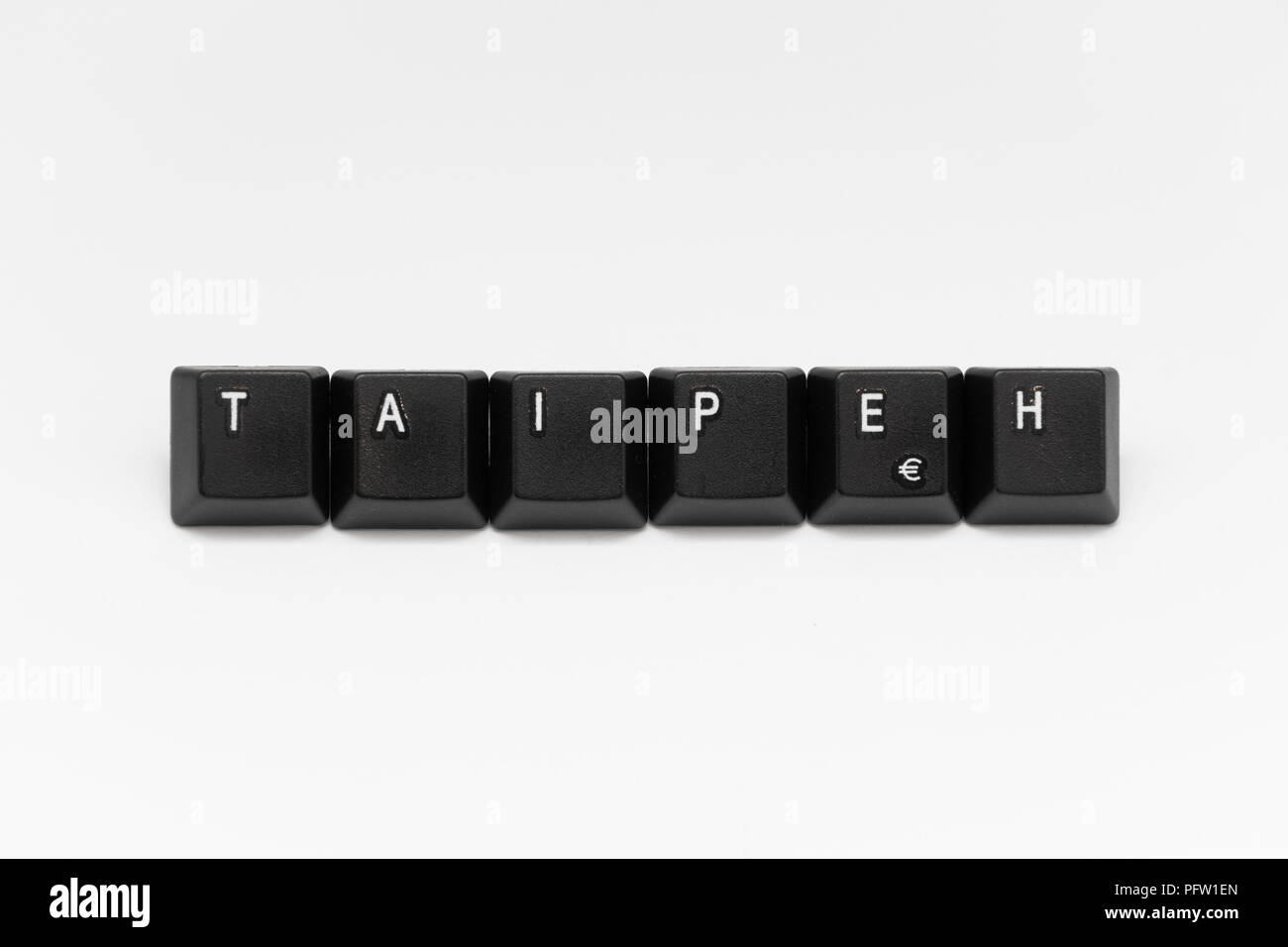 black keys of keyboard with different years words or names Stock Photo ...