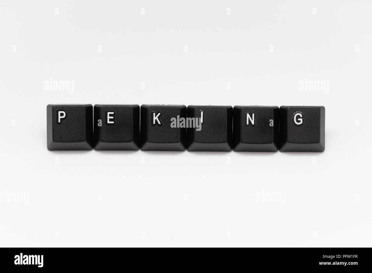 black keys of keyboard with different years words or names Stock Photo ...