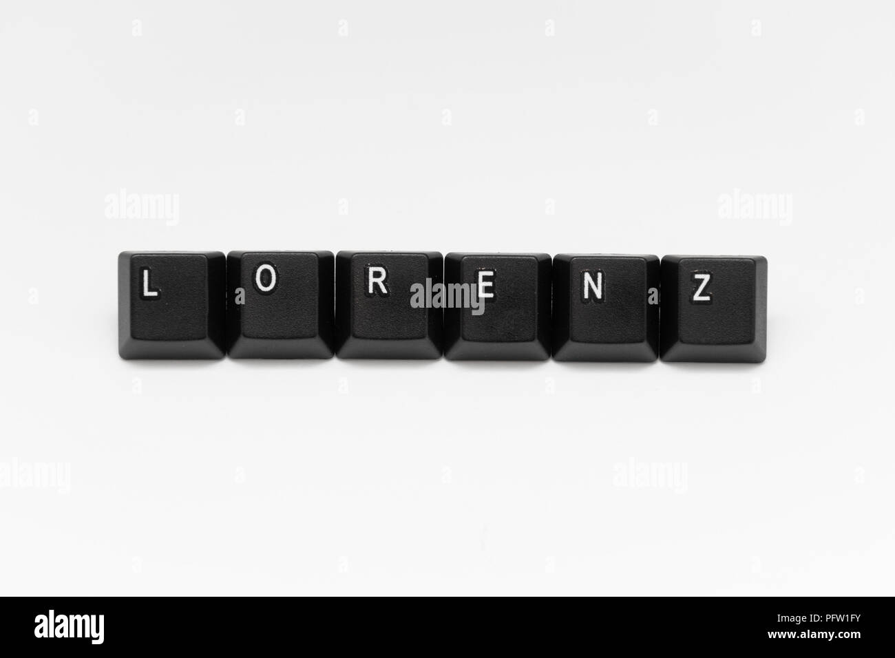 black keys of keyboard with different years words or names Stock Photo ...