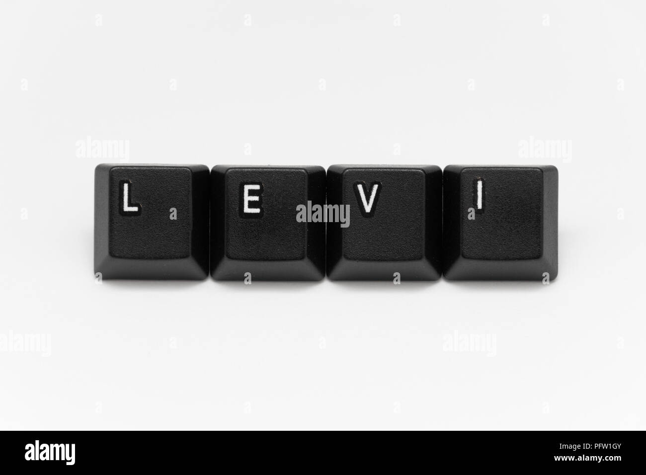 black keys of keyboard with different years words or names Stock Photo ...