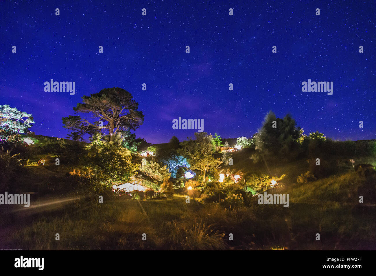 Hobbiton Movie Set at the night Stock Photo - Alamy