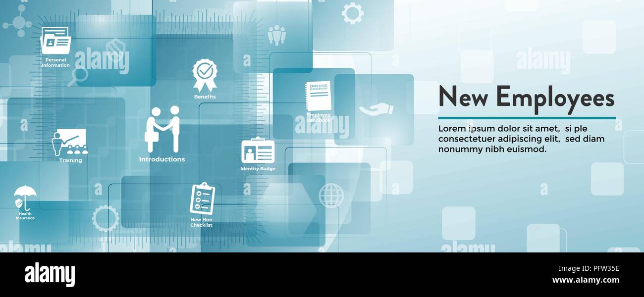 New Employee Hiring Process icon set - handbook, checklist, etc Stock ...