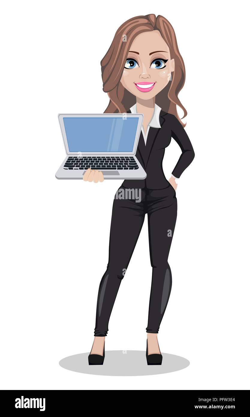 A real estate agent cartoon character. Beautiful realtor woman holding ...