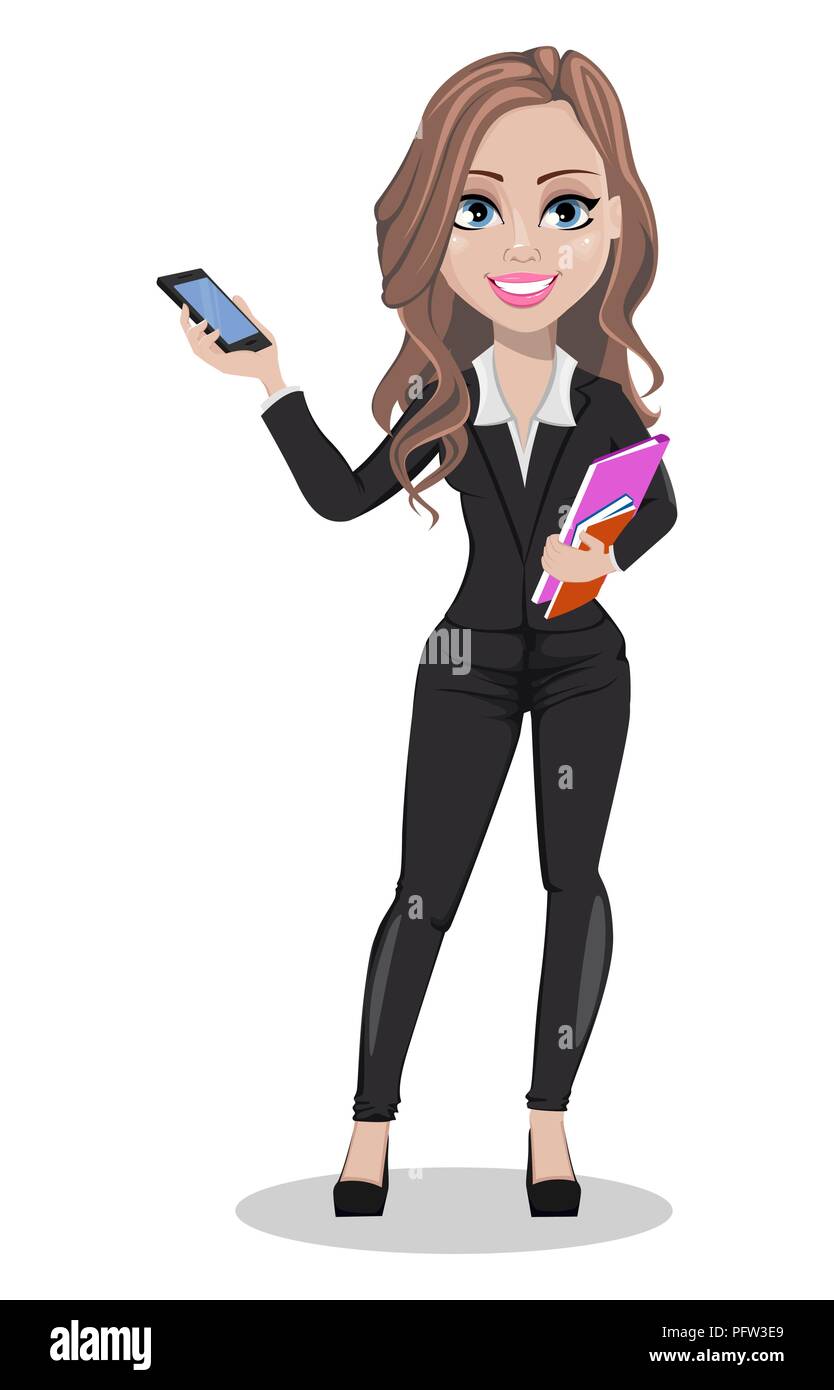 A real estate agent cartoon character. Beautiful realtor woman holding ...