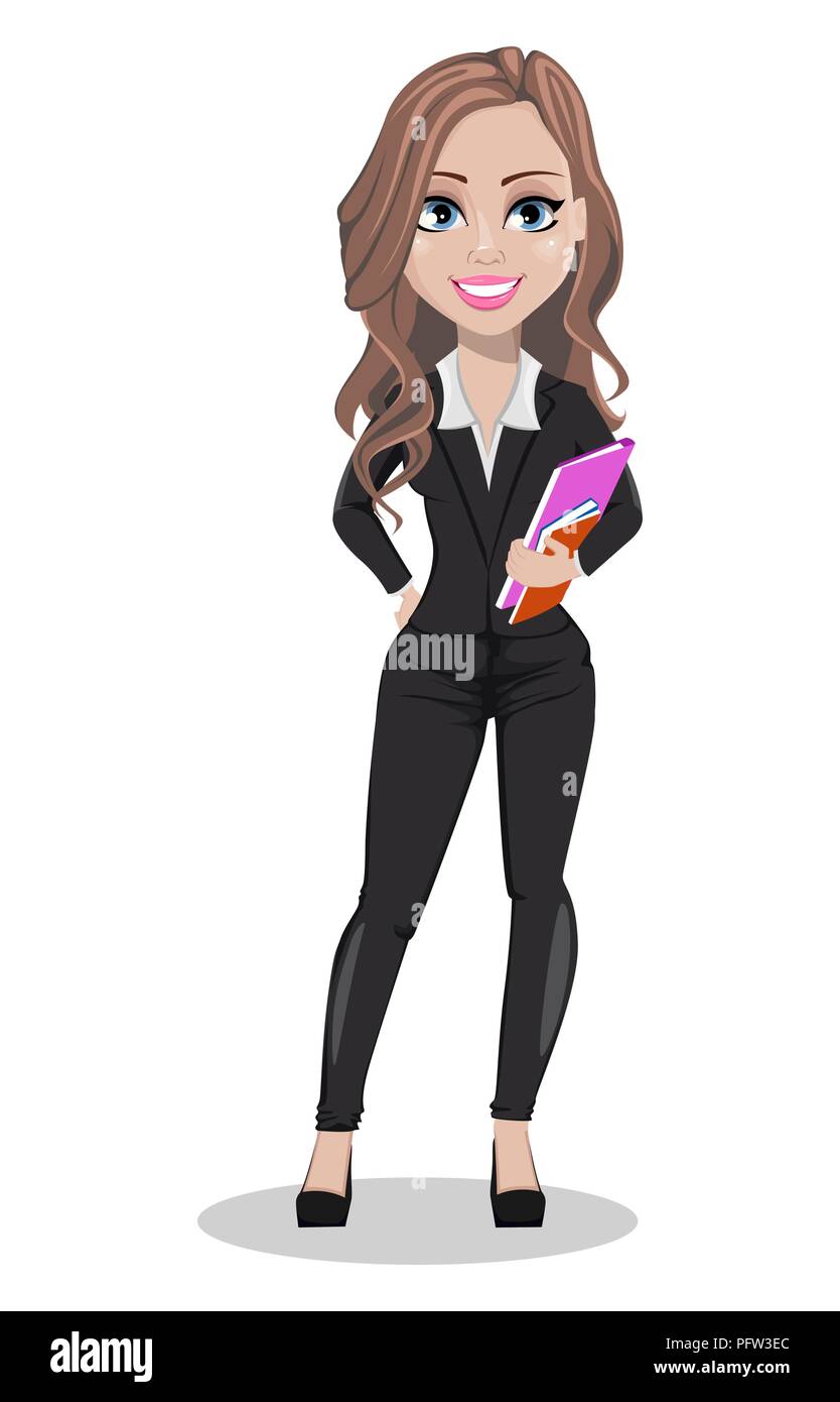 A real estate agent cartoon character. Beautiful realtor woman holding ...