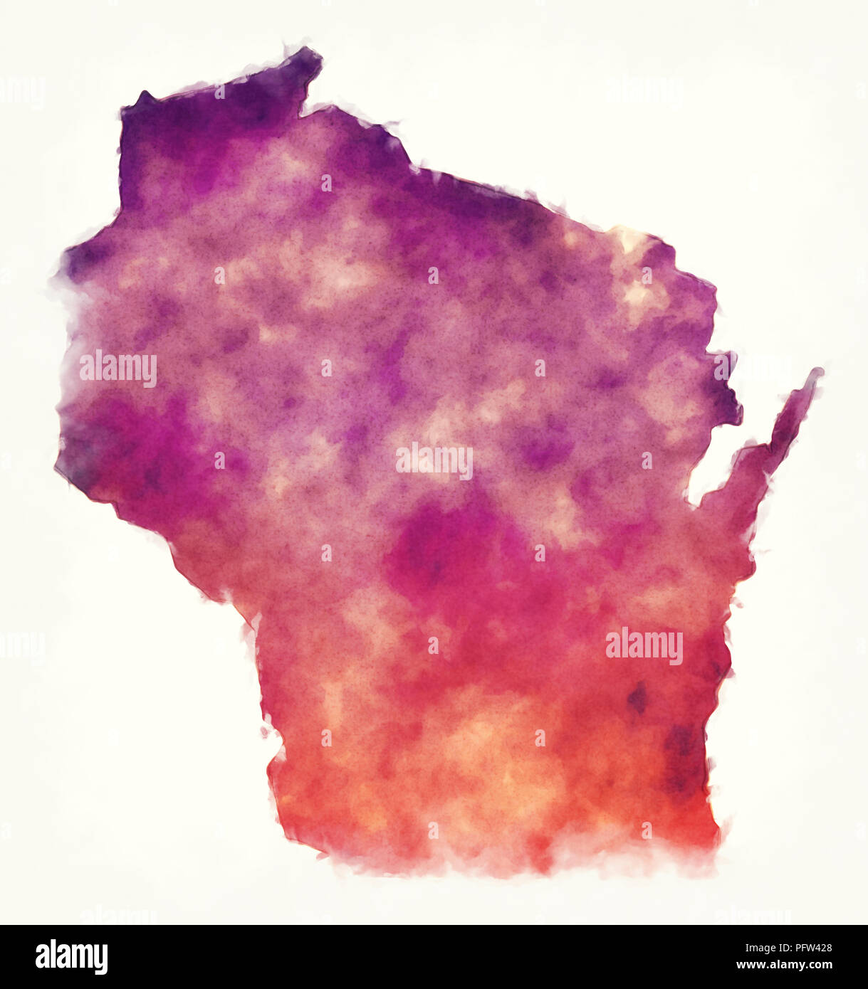Wisconsin state USA watercolor map in front of a white background Stock ...