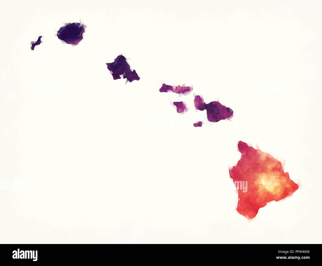 Hawaii state USA watercolor map in front of a white background Stock ...