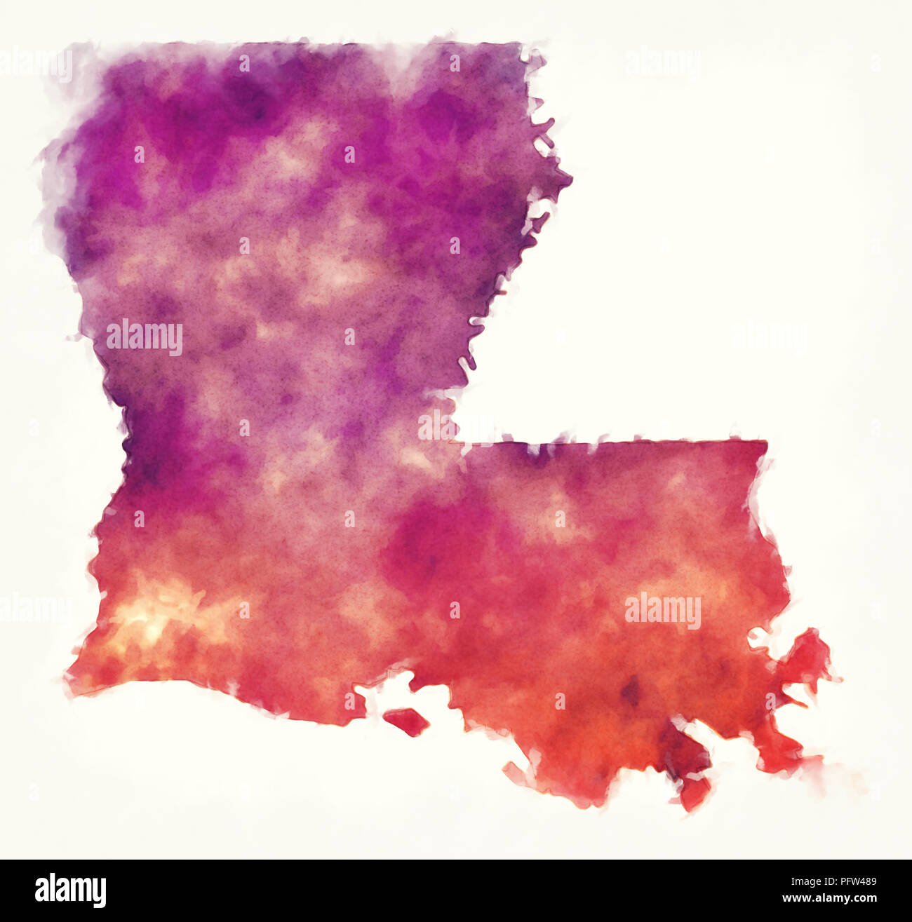 Louisiana state USA watercolor map in front of a white background Stock ...