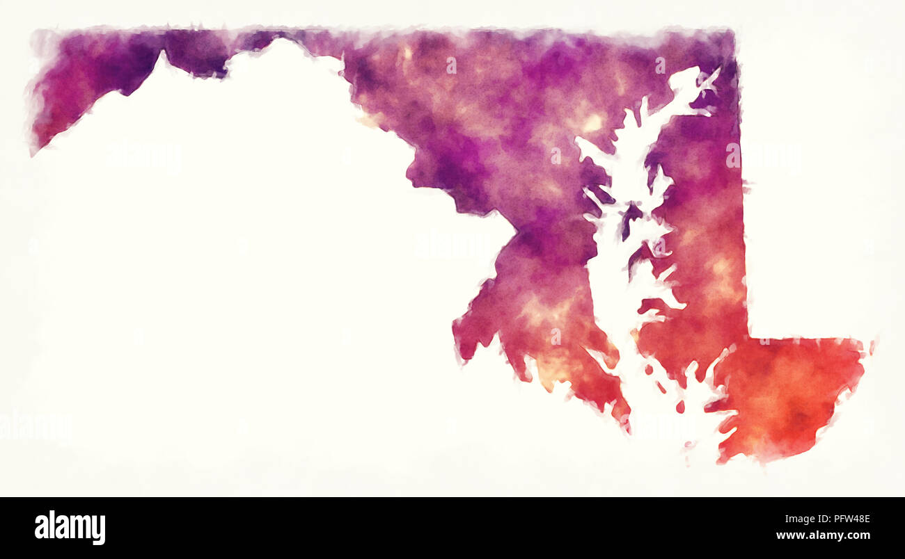 Maryland state USA watercolor map in front of a white background Stock ...
