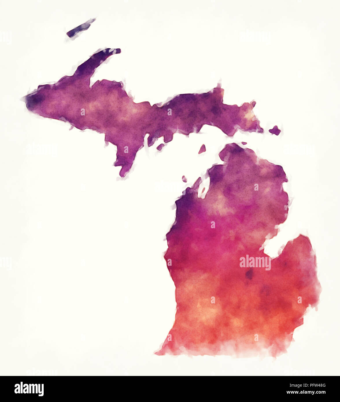Michigan state USA watercolor map in front of a white background Stock ...