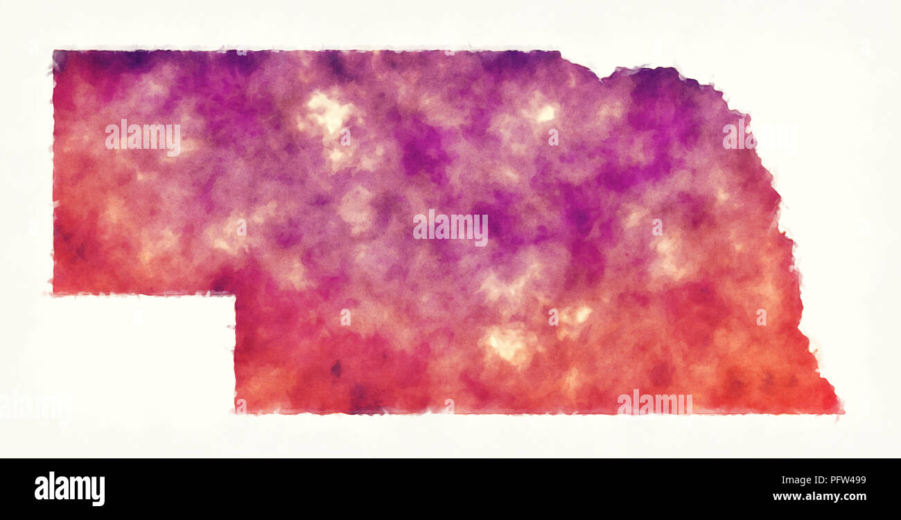 Nebraska state USA watercolor map in front of a white background Stock ...