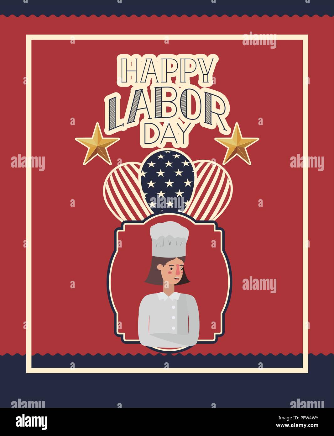 happy labor day card with woman chef and balloons Stock Vector Image ...