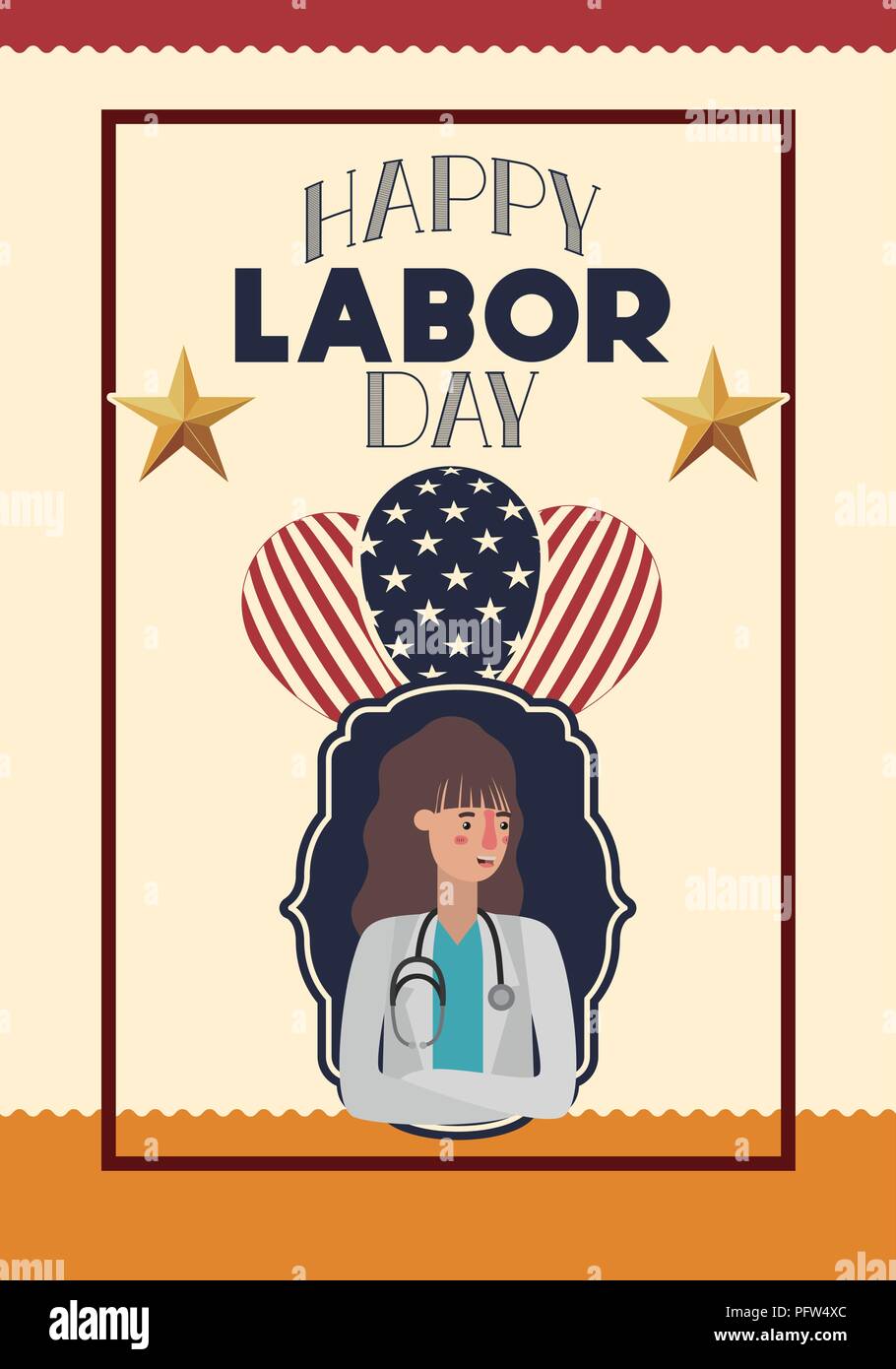 happy labor day card with woman doctor and balloons Stock Vector Image ...