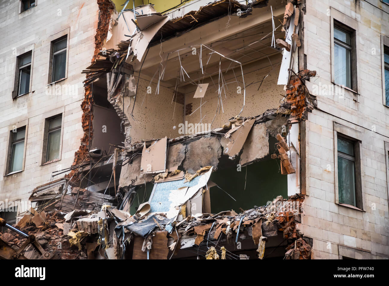 Demolition of a building with floors fragment Stock Photo - Alamy