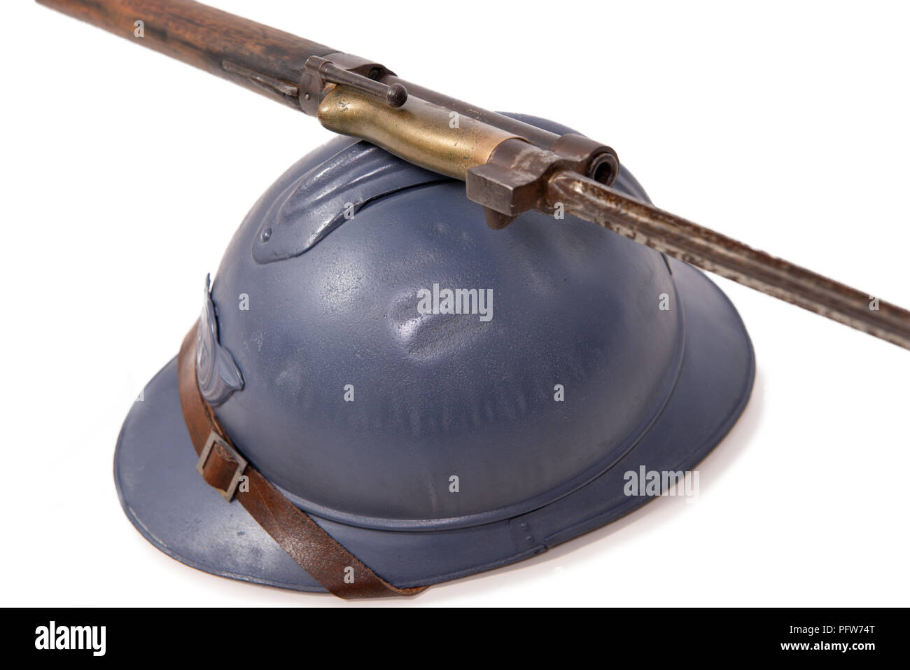 a french military helmet of the First World War on white background ...