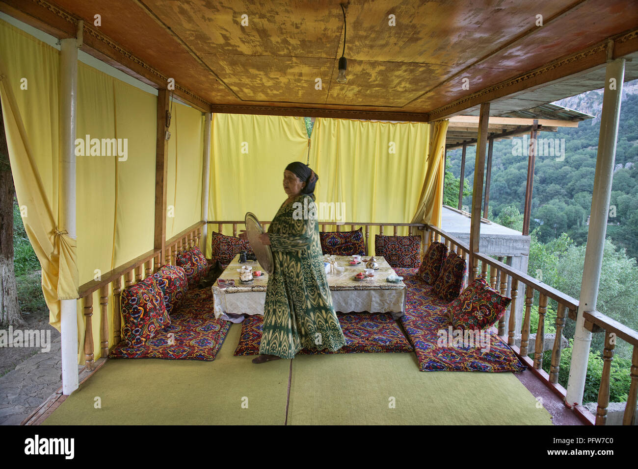 Local hospitality in the walnut village of Arslanbob, Kyrgyzstan Stock ...