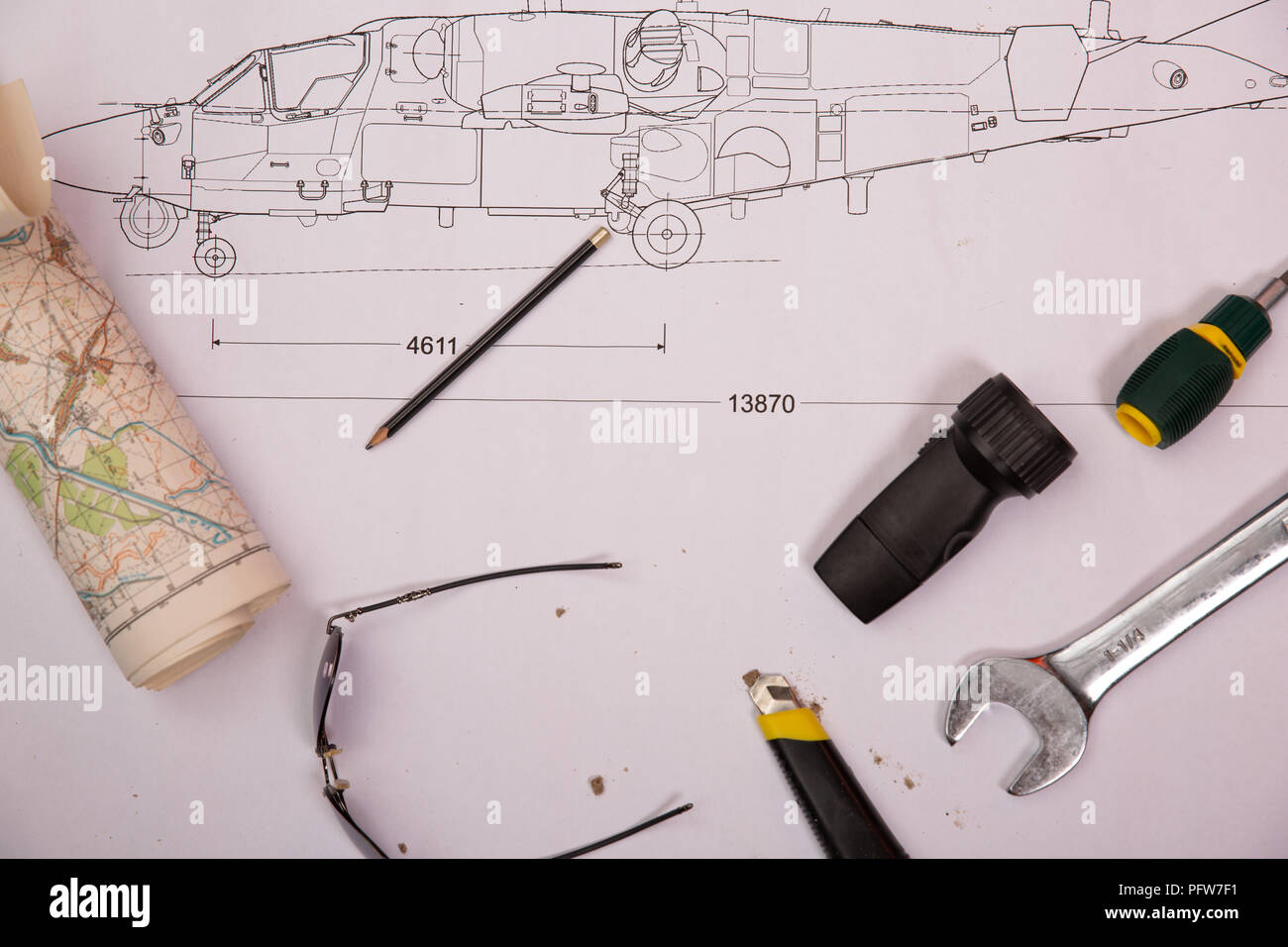 Design of helicopter model with tools. helicopter drawing Stock Photo ...