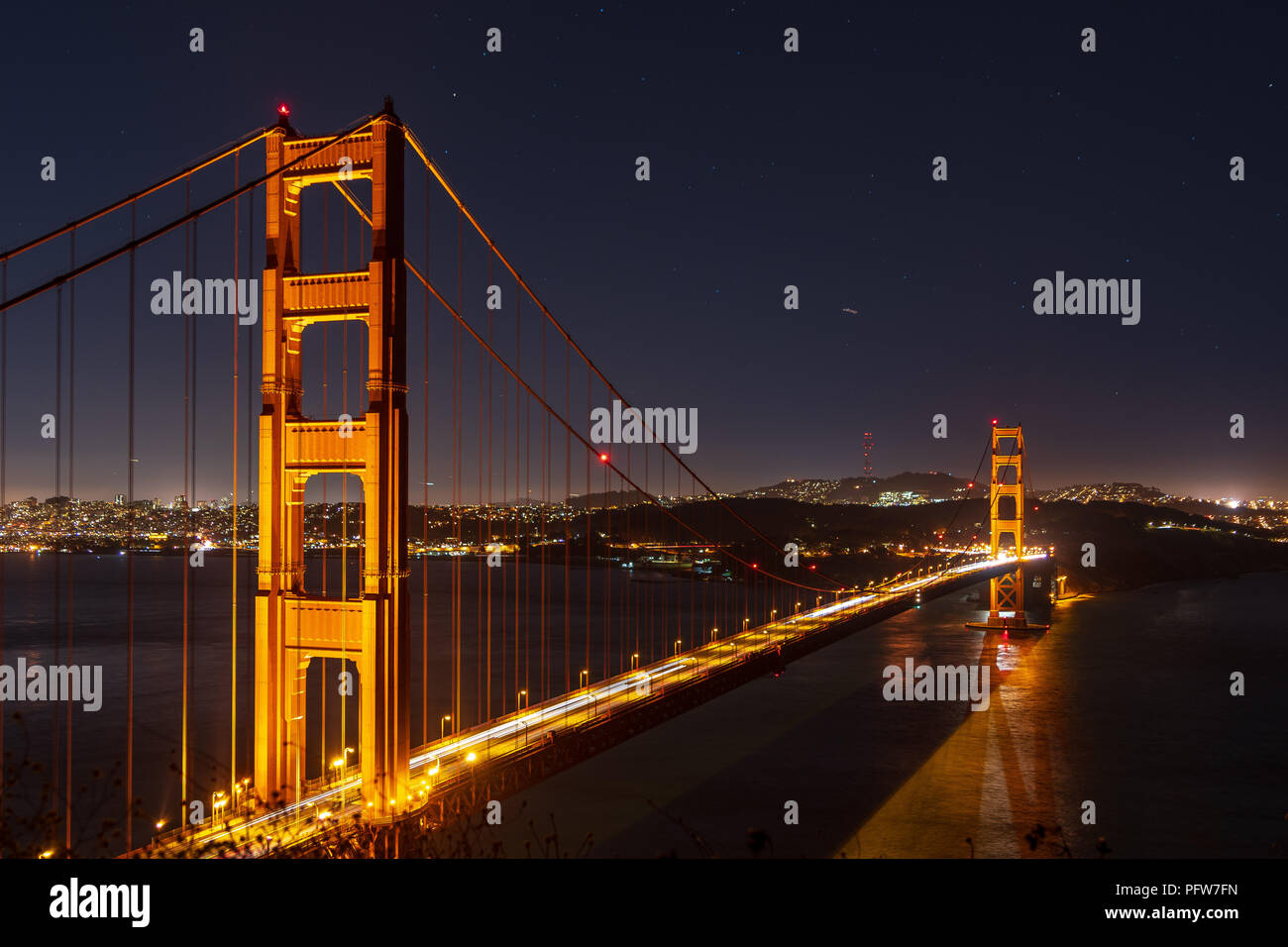 Golden gate bridge with night lights hi-res stock photography and ...