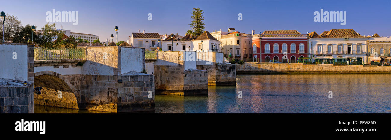 Portugal, the Algarve, Tavira bridge at dusk Stock Photo - Alamy