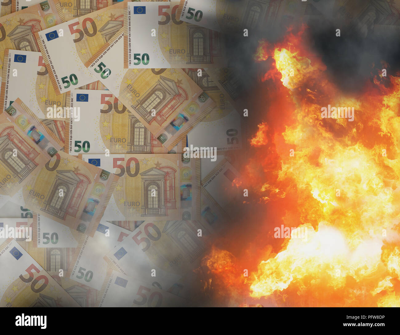 state of emergency cash money fire flames 3d-illustration Stock Photo ...