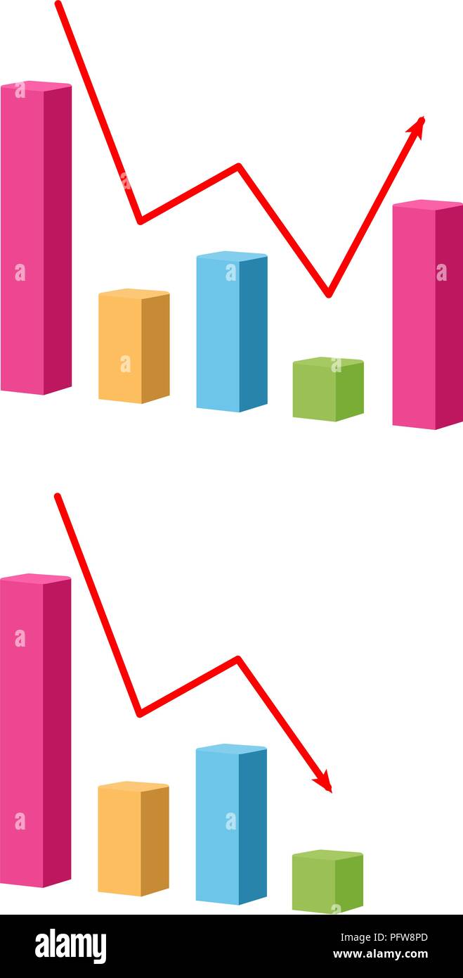 Decrease and Growing graph Icon. Chart with bars declining Raster icon. Finance graph symbol ...