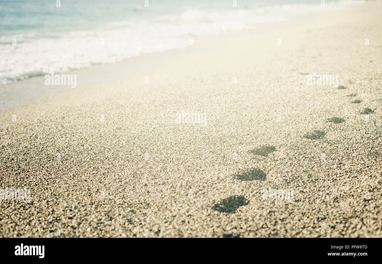 Footprints in the sand on the beach Stock Photo - Alamy