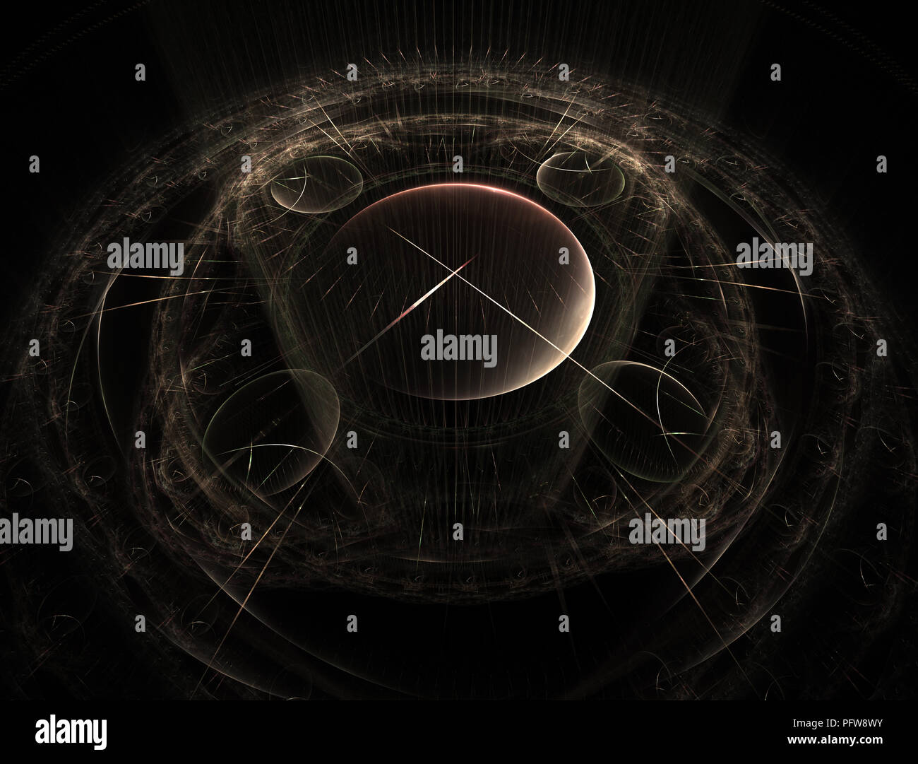 Time Machine. Mechanism of eternity.3D surreal illustration. Fractal ...