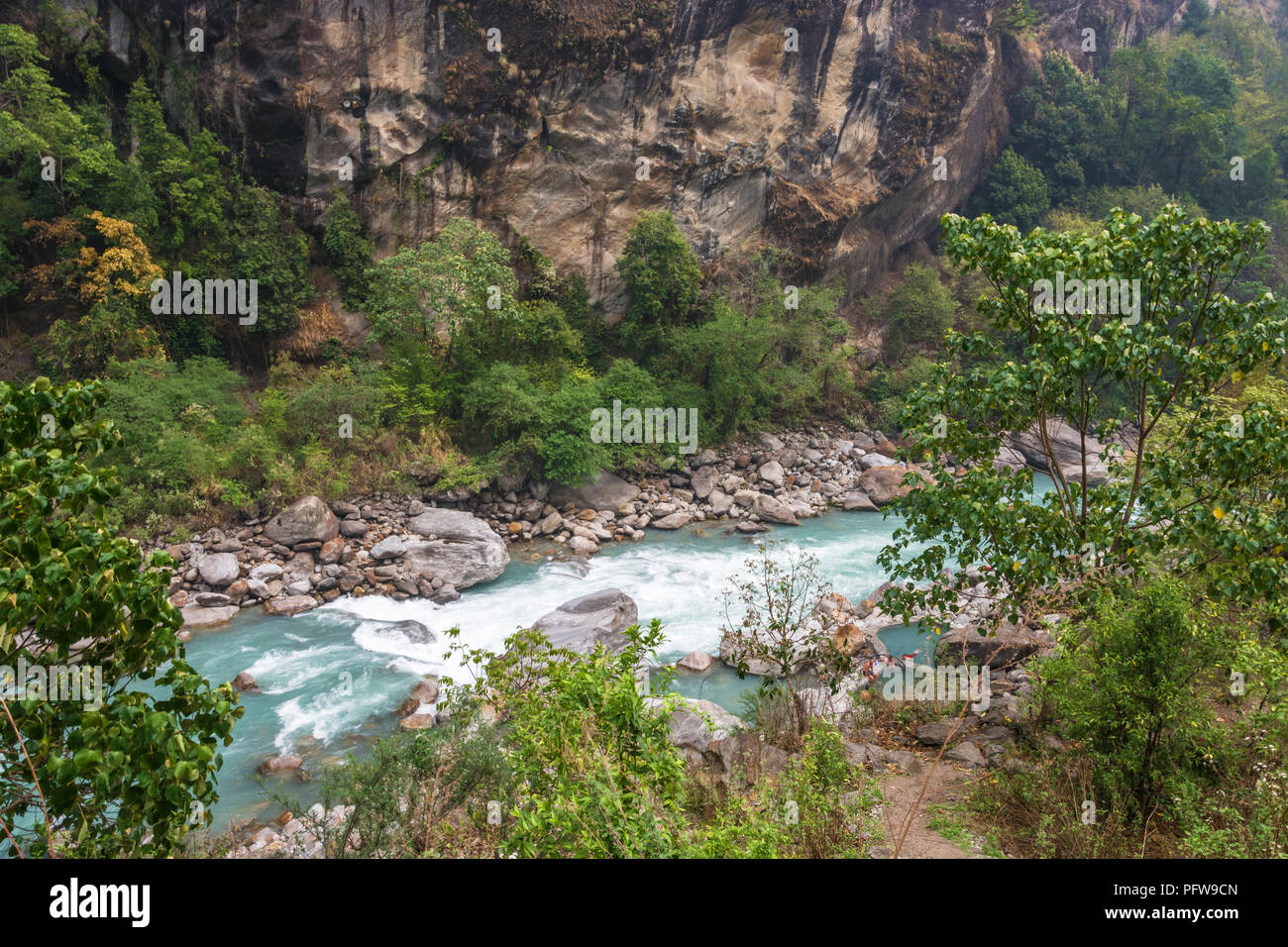 Natural hot spring in the Himalayas on a spring day, Nepal Stock Photo ...