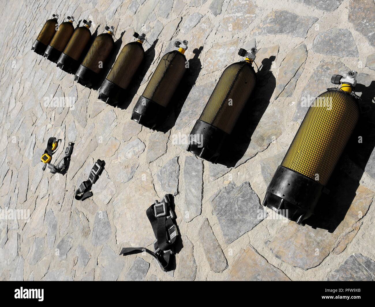 Scuba diving gear ready for training session Stock Photo - Alamy