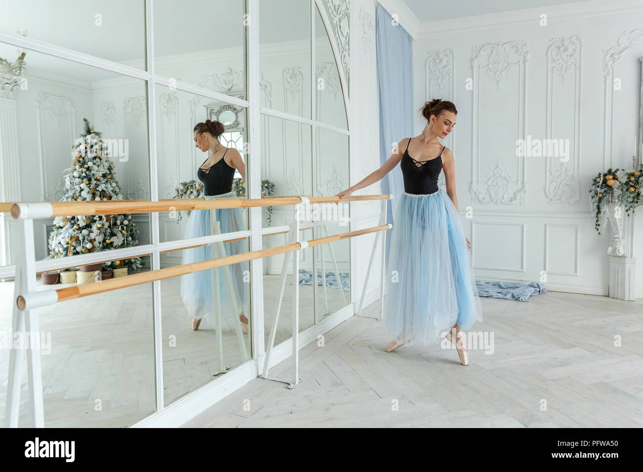 Young classical Ballet dancer side view. Beautiful graceful ballerine ...