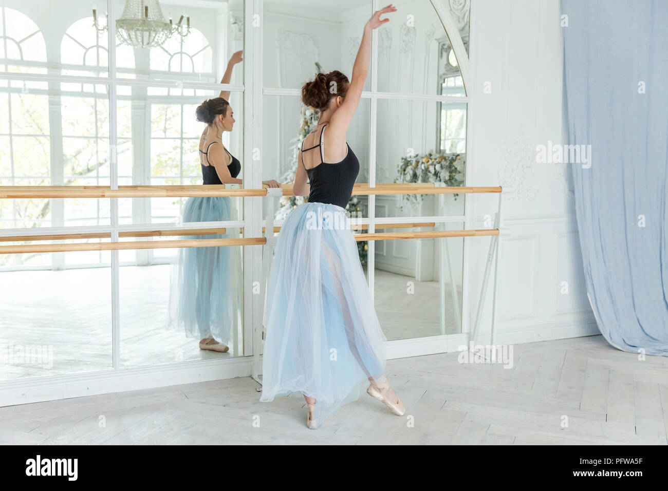 Young classical Ballet dancer side view. Beautiful graceful ballerine ...