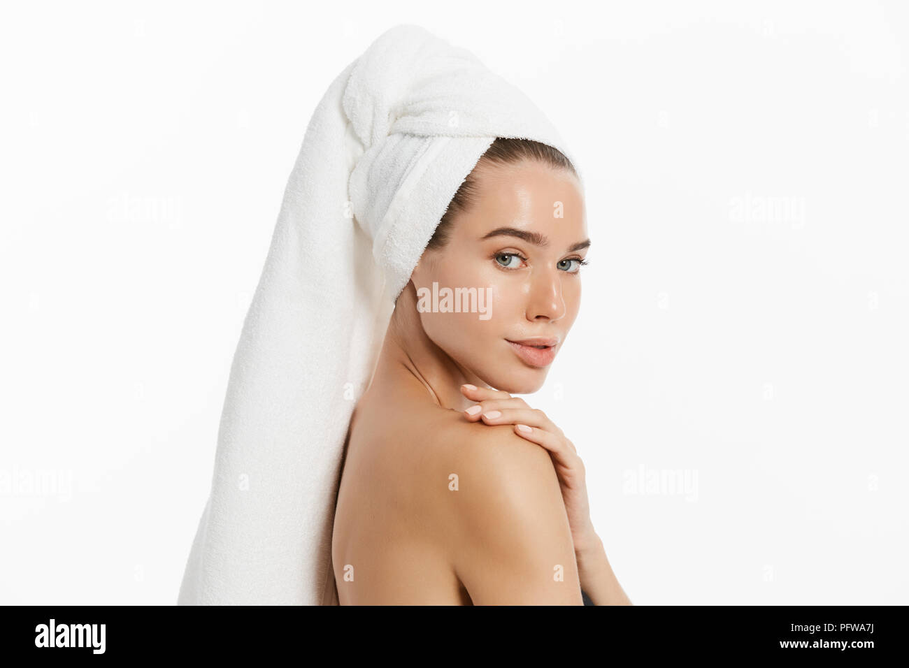 Spa Skin Care Beauty Woman Wearing Hair Towel After Beauty Treatment