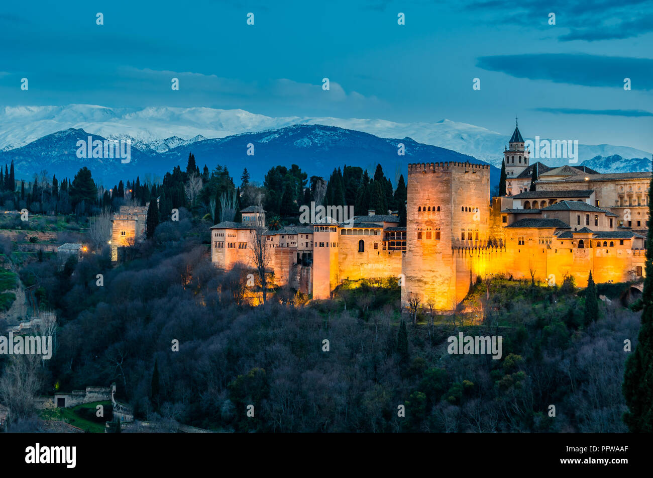 Cityscape of Granada, southern Spain, with the Alhambra Palace in the ...