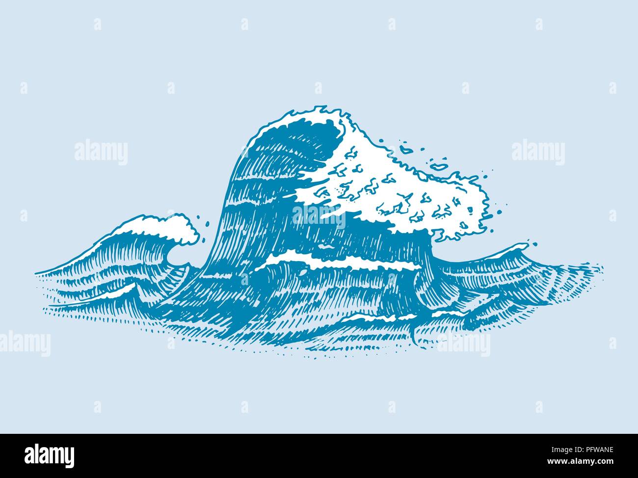 Atlantic tidal waves. Vintage old engraved hand drawn labels. Marine ...